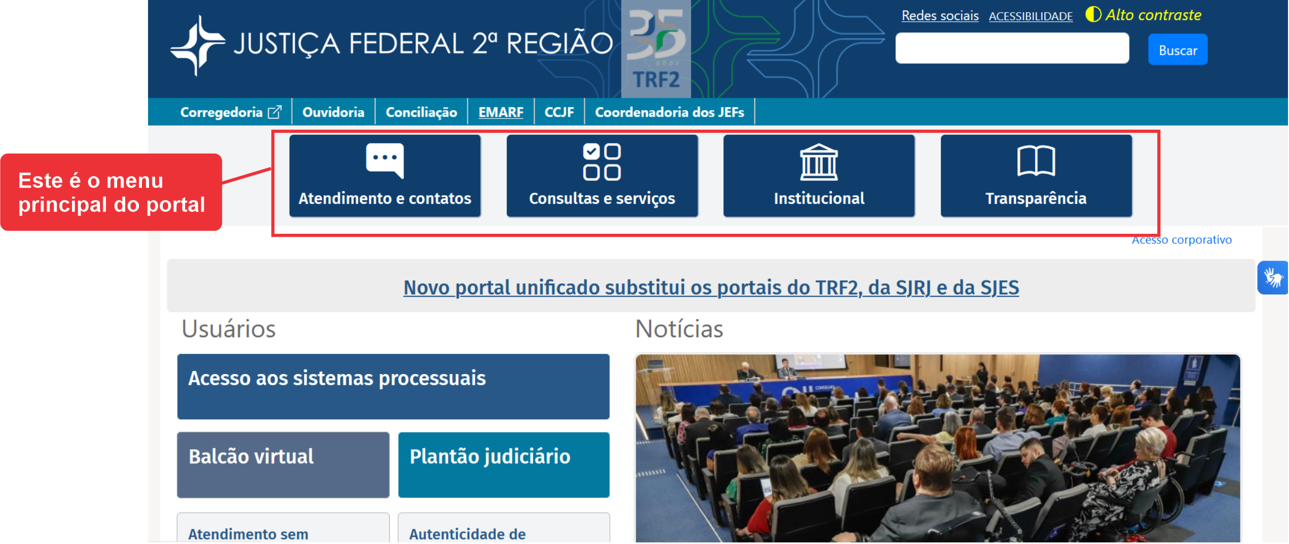 Novo portal unificado substitui os portais do TRF2, da SJRJ e da SJES ...